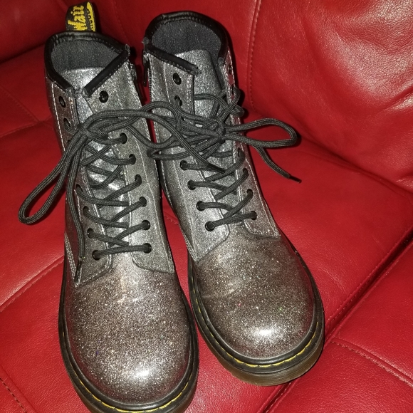 Dr. Martens | Shoes | Dr Martens Silver Glitter Combat Boots Fabulous ...